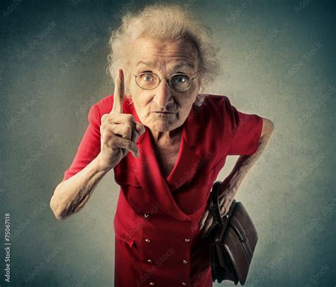 Angry Grandma Pointing Out Something Stock Foto Adobe Stock