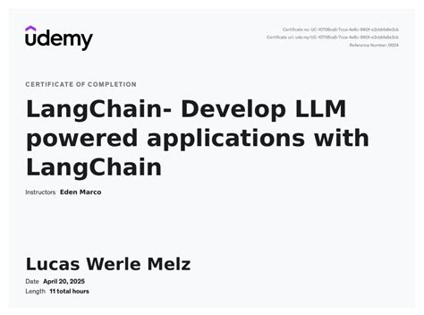Udemy Course Completion Certificate Lucas Werle Melz