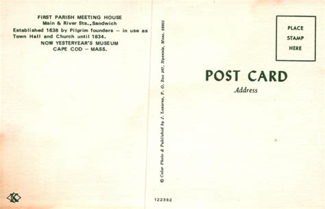 Vintage Standard Size Postcard First Parish Meeting House Cape Cod Mass