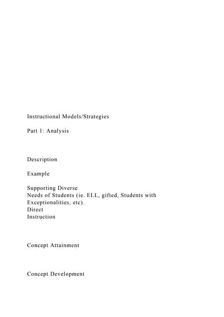 Instructional Modelsstrategiespart 1 Ana Docx