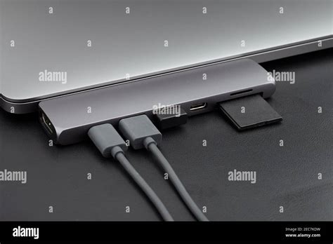 Close Up Photo Of Type C Hub With Cables And SD Card Connected To Laptop Stock Photo Alamy