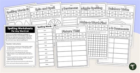 Auto Fill Customizable Spelling Worksheets Teach Starter Worksheets