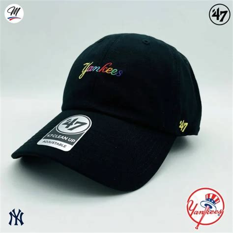 Ny Yankees Zwart Multi Color Script Clean Up Cap Katoen