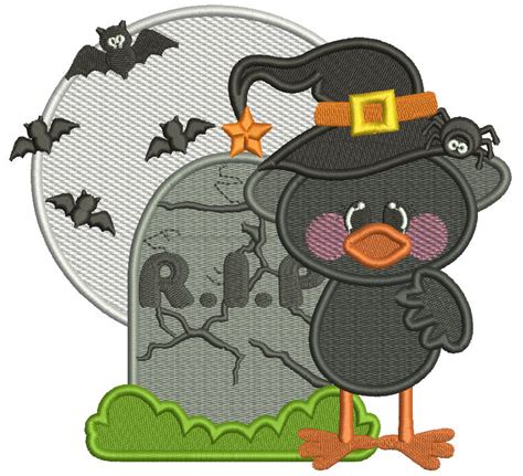 Little Crow Wizard Rip And Bats Halloween Filled Machine Embroidery De