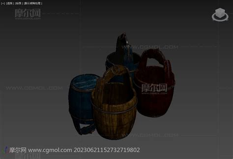 旧时水桶木桶游戏道具模型下载 摩尔网cgmol