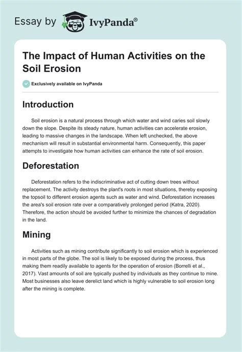 The Impact Of Human Activities On The Soil Erosion 371 Words