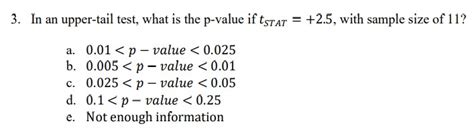 Solved 3 In An Upper Tail Test What Is The P Value If