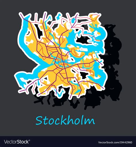 Sticker Color Map Of Stockholm Sweden All Objects Vector Image