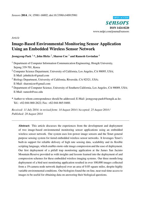 Pdf Image Based Environmental Monitoring Sensor Application Using An Embedded Wireless Sensor