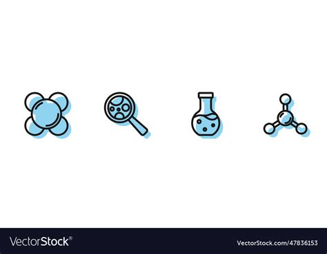 Set Line Test Tube Molecule Microorganisms Under Vector Image