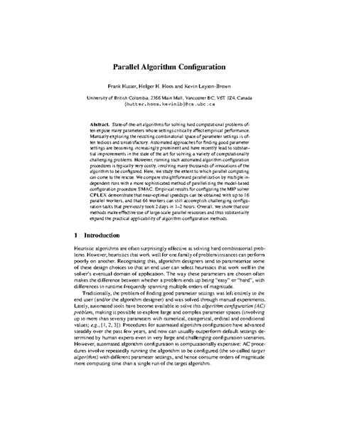 Parallel Algorithm Configuration Hoos And Kevin Leyton Brown