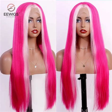 Pink wig pouces Perruque Lace Front Wig synthétique sans colle EEWIGS perruques à reflets