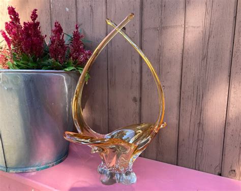 Chalet Basket Signed Art Glass Table Centrepiece Vintage Hand