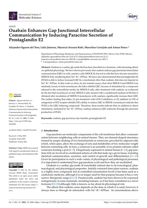 Pdf Ouabain Enhances Gap Junctional Intercellular Communication By Inducing Paracrine
