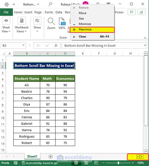 The Bottom Scroll Bar Is Missing In Excel Solutions