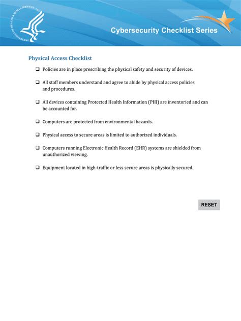 Fillable Online Physical Access Checklist Cybersecurity Physical