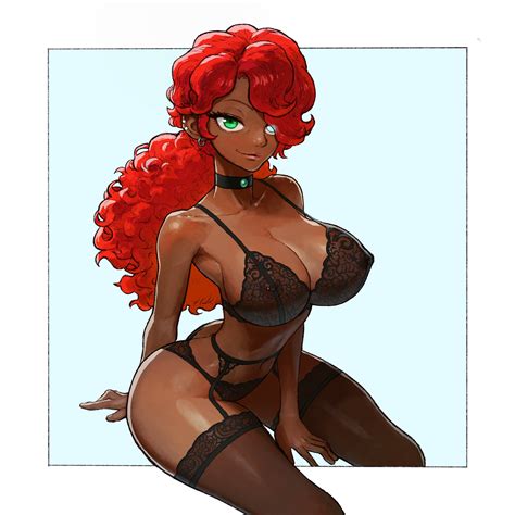 Dattosan Original Highres 1girl Afro Black Bra Black Choker