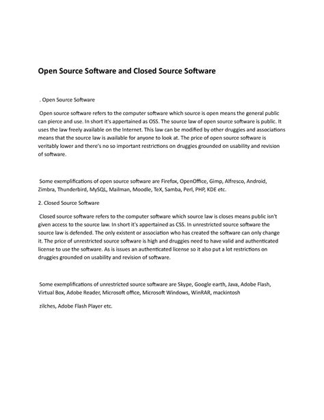 Open Source Software And Closed Source Software Open Source Software