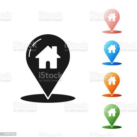 흰색 배경에 격리 된 집 아이콘이있는 검은 지도 포인터 홈 위치 마커 기호입니다 다채로운 아이콘을 설정합니다 벡터 일러스트레이션 0명에 대한 스톡 벡터 아트 및 기타 이미지