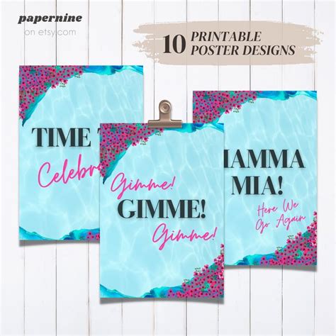 Mamma Mia Inspired Printable Party Posters Digital Printable A3
