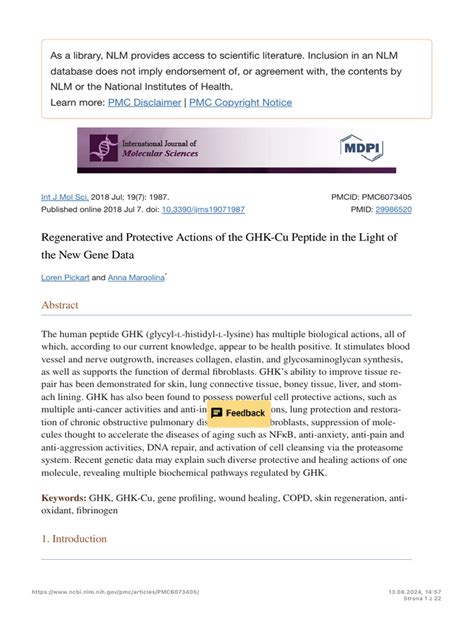 Regenerative And Protective Actions Of The Ghk Cu Peptide In The Light