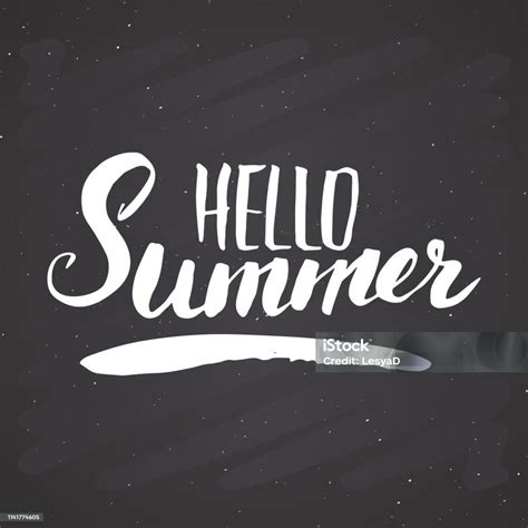 안녕하세요 여름 서 예 레터링 필기 기호 손으로 그려진 그런 지 붓글씨 텍스트 칠판 배경에 벡터 일러스트 레이 션 격언에 대한 스톡 벡터 아트 및 기타 이미지 Istock
