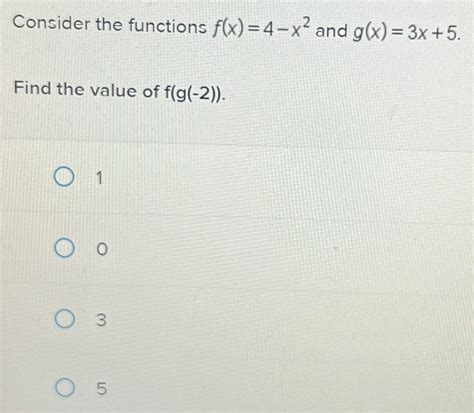 Solved Consider the functions f(x)=4-x2 ﻿and g(x)=3x+5Find | Chegg.com