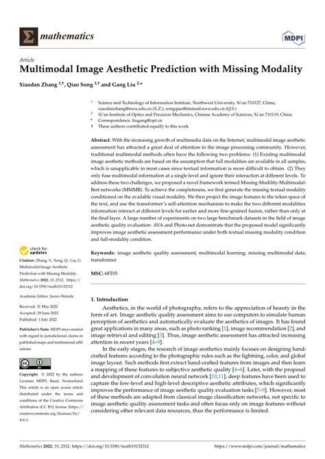 Pdf Multimodal Image Aesthetic Prediction With Missing Modality