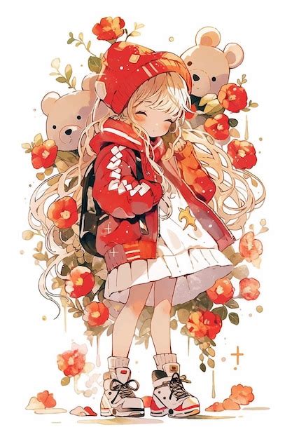 Una Caricatura De Una Niña Con Una Chaqueta Roja Vector Premium