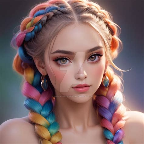 Rainbow Colored Braids Portrait Girl Model By Sorayascorner On Deviantart
