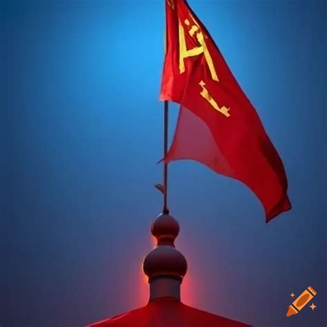 Communist flag with red background and blue russian orthodox cross