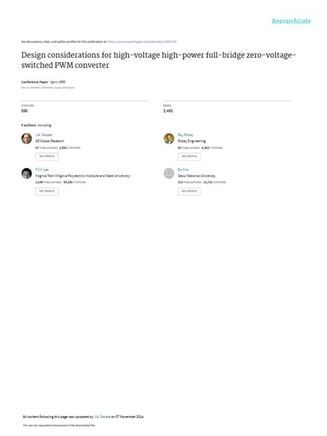 Design Considerations For High Voltage High Power Full Bridge Zero Voltage Switched Pwm