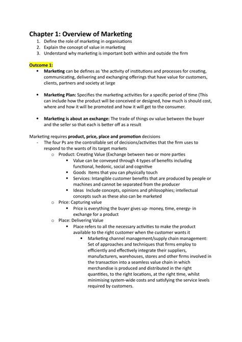 Introduction To Marketing Revision Notes Mktg1203 Marketing