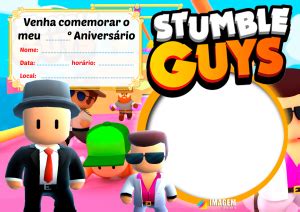 Convite de Aniversário Stumble Guys Infantil Imagem Legal