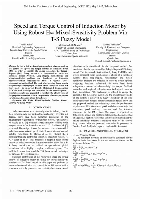 Pdf Speed And Torque Control Of Induction Motor By Using Robust H∞