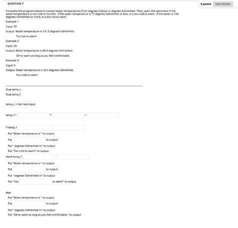 Solved QUESTION 7 5 Points Save Answer Complete The Program Chegg