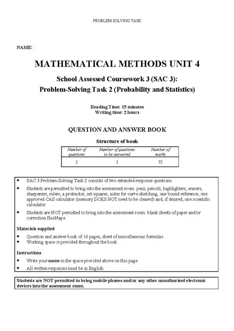 MM4 Problem Solving Task Probability Statistics SAC 3 PROBLEM