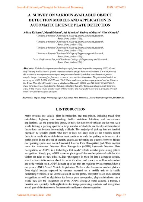 pdf a survey on various available object detection models and