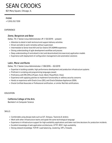 Senior Linux Administrator Resume Samples Velvet Jobs