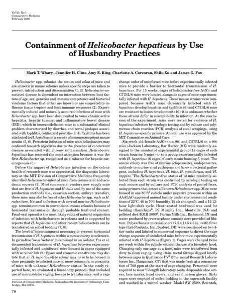Pdf Containment Of Helicobacter Hepaticus By Use Of Husbandry Practices