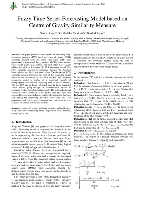 Pdf Fuzzy Time Series Forecasting Model Based On Centre Of Gravity