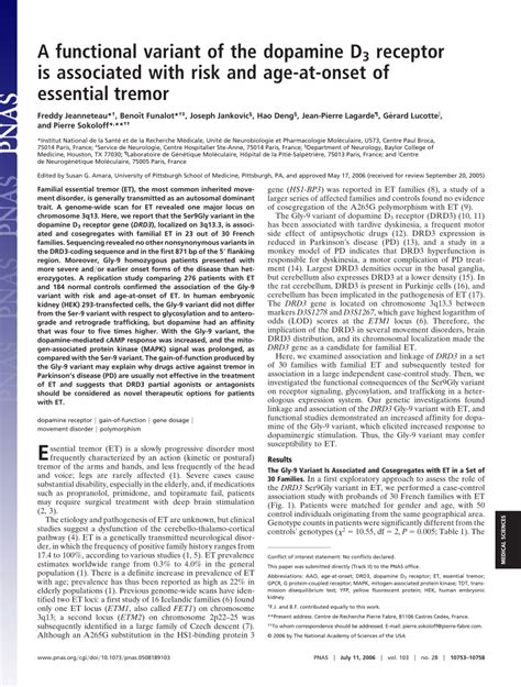 Pdf A Functional Variant Of The Dopamine D3 Receptor Is Associated