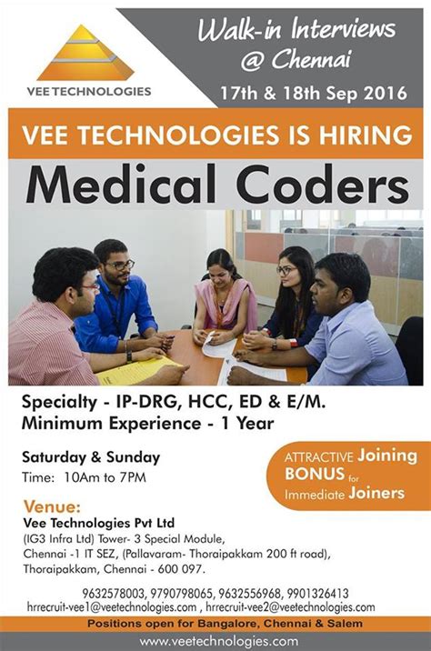 Vee Technologies Walk In Interview For Medical Coders On 17th And 18th