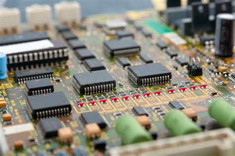 Close Up Of Electronic Circuit Board Pcb With Microchip Integrated