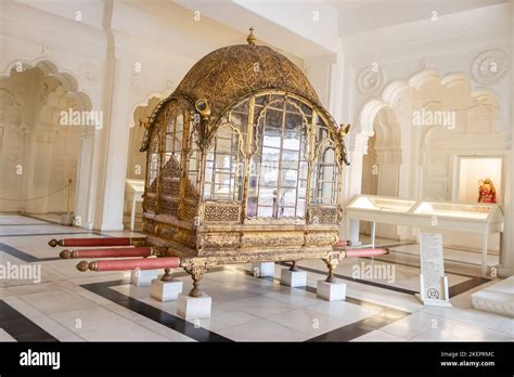 Antique Golden Palanquin Kept At Fort From Different Angle Shot Is