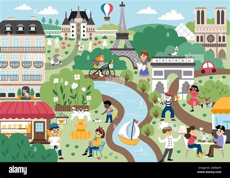 Vector Paris Landscape Illustration French Capital City Scene With