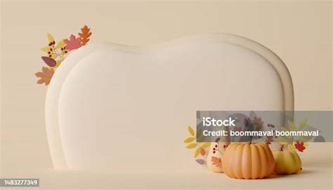 추수감사절 가을 배경에 호박 버터넛 스쿼시 단풍잎 또는 잎사귀 그림이 있는 행복한 추수감사절 또는 가을 인사말 3d 배경 3d