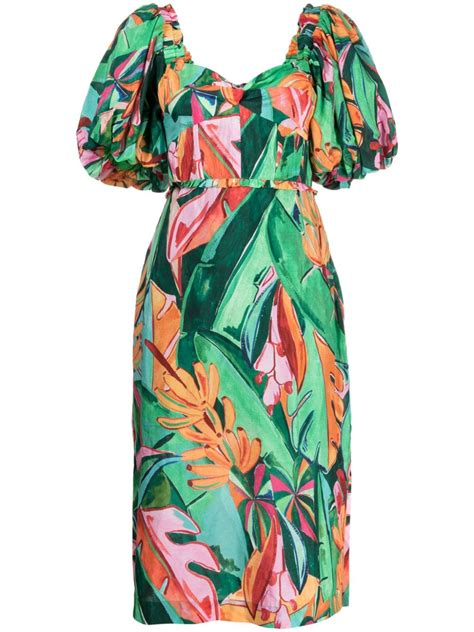 Farm Rio Floral Print Puff Sleeve Midi Dress Multicolour Farfetch Uk
