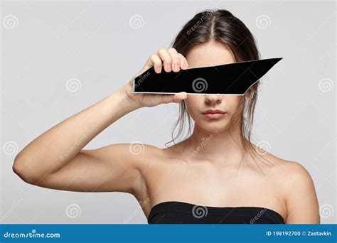Girl Covers Her Face With A Shard Of The Mirror Female With Mirror