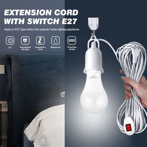 E27 10m Lamp Holder With Switch Hook Cord Switch Lamp Socket Extension